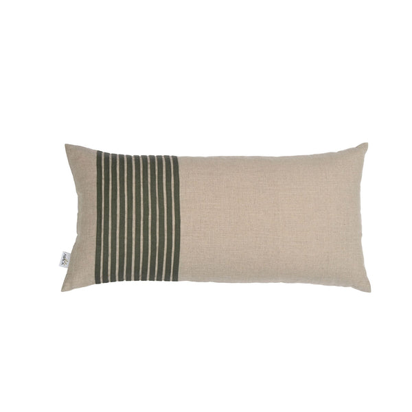 Abaca Natural and Olive Linen Lumbar Cover - Studio Abaca