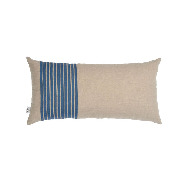 Abaca Blue and Natural Linen Lumbar Cover - Studio Abaca