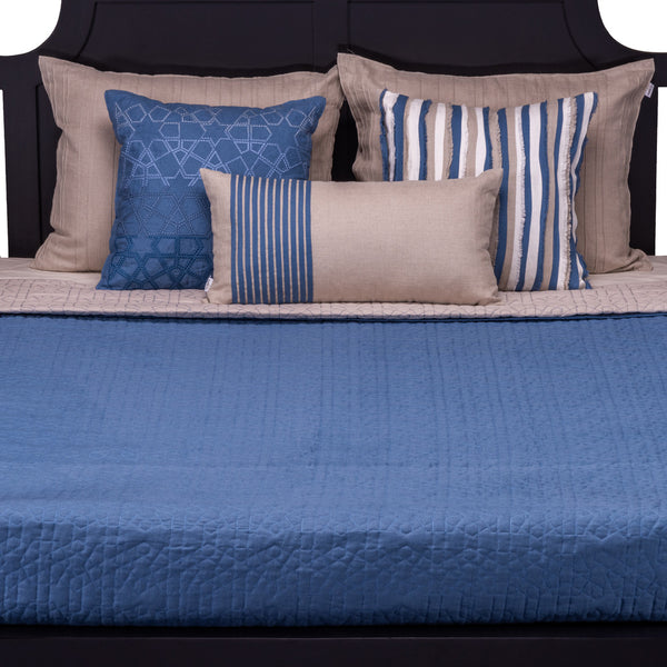 Jaali Blue and Natural Bed Cover - Studio Abaca